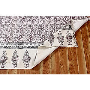 Casavani Hand Block Printed Cotton Dhurrie Geometric Brown & Black Tassel Rug Easy Care Washable Rugs for Doormat Entryway Living Room Bedroom Hallway Balcony 9x9 Feet Square