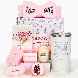 UTOBSOV Get Well Soon Gifts for Women, Christmas Gift Baskets Relaxation Gifts for Friends Cowoker Mom Care Package for Her Who Recover After Surgery, Pink Birthday Gifts Feel Better Gifts