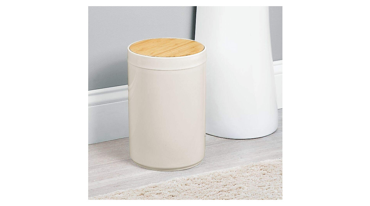 mDesign Small Round Trash Can with Swing Lid - Compact Kitchen ...