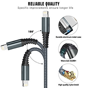 iPhone Charger, MFi Certified Lightning Cable 3Pack 6FT iPhone Charger Cord Fast Charging Nylon Braided Apple Charger, Compatible with iPhone 14/13/12/11/X/Pro/Max/8/7/6/6S/SE/Plus/iPad(Gray)