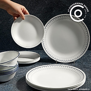 Corelle 6-Piece 6.75" Appetizer Round Plates, Vitrelle Triple Layer Glass, Lightweight Round Plates, Dessert Plates, Chip and Scratch Resistant, Microwave and Dishwasher Safe, Caspian