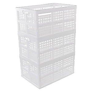 Dehouse 3-Pack Large Folding Storage Basket, 40 L Plastic Collapsible Storage Crate, White