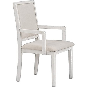 Goozio 5-Piece Dining Table Sets for 4,Including Two-Size Round to Oval Extendable Butterfly Leaf Wood Tabletop and 4 Upholstered Chairs with Armrests for Home&Kitchen DiningRoom, Brown+White