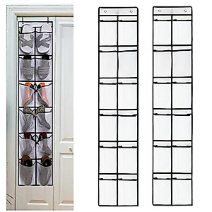 YIWULA 2 Pack Door Hanging Shoe Organizer, 12 Mesh Pockets,Space Saver for Closet Shoe Holder Hanger (White)