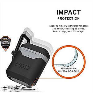URBAN ARMOR GEAR UAG Compatible with AirPods (1st & 2nd Gen) Case Full-Body Protective Soft-Touch Silicone Case with Detachable Carabiner, Standard Issue Hard Case_001, Black/Grey