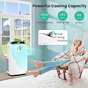COSTWAY Portable Air Conditioners, 12000 BTU 4 in 1 AC Unit with Cool, Fan, Heat & Dehumidifier, Alexa Voice-Enabled Air Cooler with WiFi Smart App Control, LED Display, 24H Timer, Cools up to 450 Sq. Ft (12000BTU)