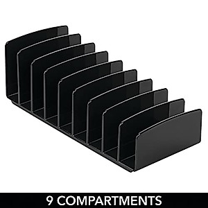 mDesign Plastic Divided Cosmetic Palette Organizer with 9 Sections - Makeup Storage for Bathroom Vanity, Cabinet, Drawer - Holds Eyeshadow, Blush, Powder - Lumiere Collection - Black