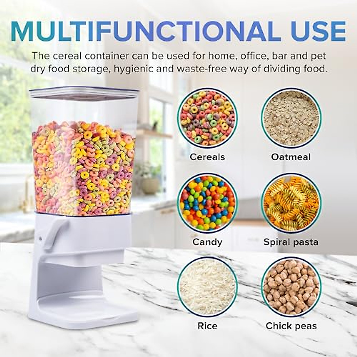 POWERLIX 2pc Cereal Dispenser Countertop (5.5 L), Cereal Storage Container, Organization Container for Kitchen, Food Dispenser for Rice, Pasta, Grains, Nuts, Candies, Oatmeal, Snacks (White)