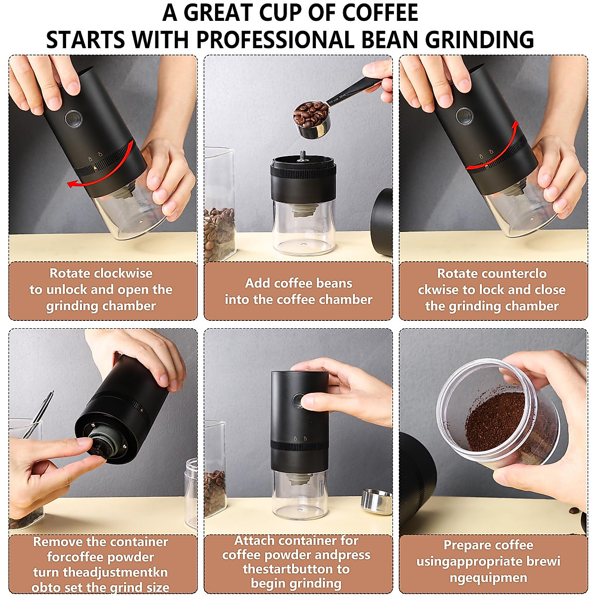 Portable Burr Coffee Grinder Small - Coffee Bean Grinder Electric with Multi Grind Settings for French Press, Cold Brew, Moka Pot, Pour-Over, Espresso Machine