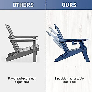 FUNBERRY Plastic Adirondack Chairs,Folding Adirondack Chairs,Adjustable Backrest Adirondack Chair,Fire Pit Chairs,Resin Adirondack Chairs with Cup Holder,Composite Adirondack Chairs