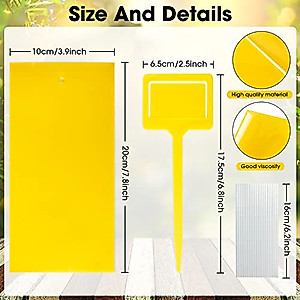 220 Pcs Double Sided Sticky Traps Gnat Killer for Flying Plant Insect Indoor Outdoor Such as Fungus Gnats, Whiteflies, Aphids, Include 200 Twist Ties and 20 Holders, 7.9 x 4 Inches (Yellow)