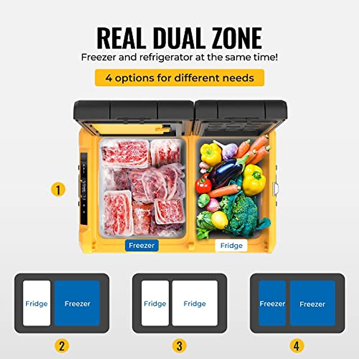 BougeRV 12 Volt Car Refrigerator Dual Zone, Portable Freezer Fridge APP Control, ED45(45L) Compressor Freezer Fridge 12V/24V DC 110~240V AC, for Truck Van RV Camper SUV Boat Travel Camping