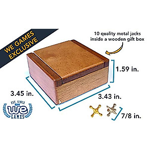 WE Games Metal Jacks Game, Retro Game with 2 Sets of Metal Jacks and Ball in Keepsake Wooden Box, Nostalgic Toy Set for Kids and Adults, Old Fashioned Floor Games, Jacks and Ball Travel Game Set