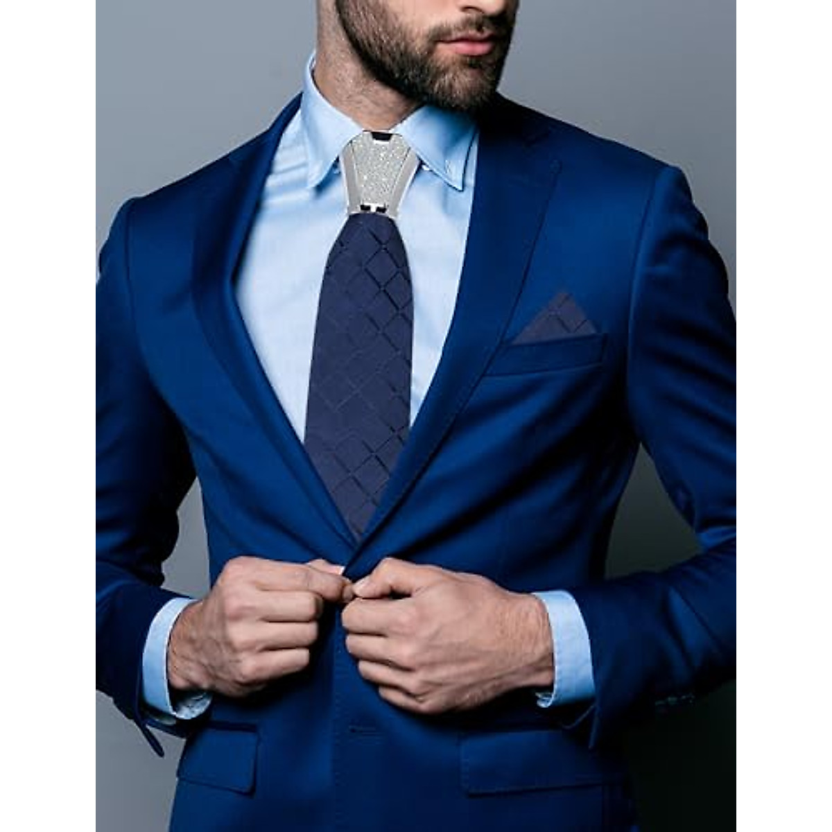 DiBanGu Navy Blue Plaid Ties for Men Silk Jacquard Woven Necktie and Pocket Square Set with Tie Accessories Cufflinks Formal Bussiness