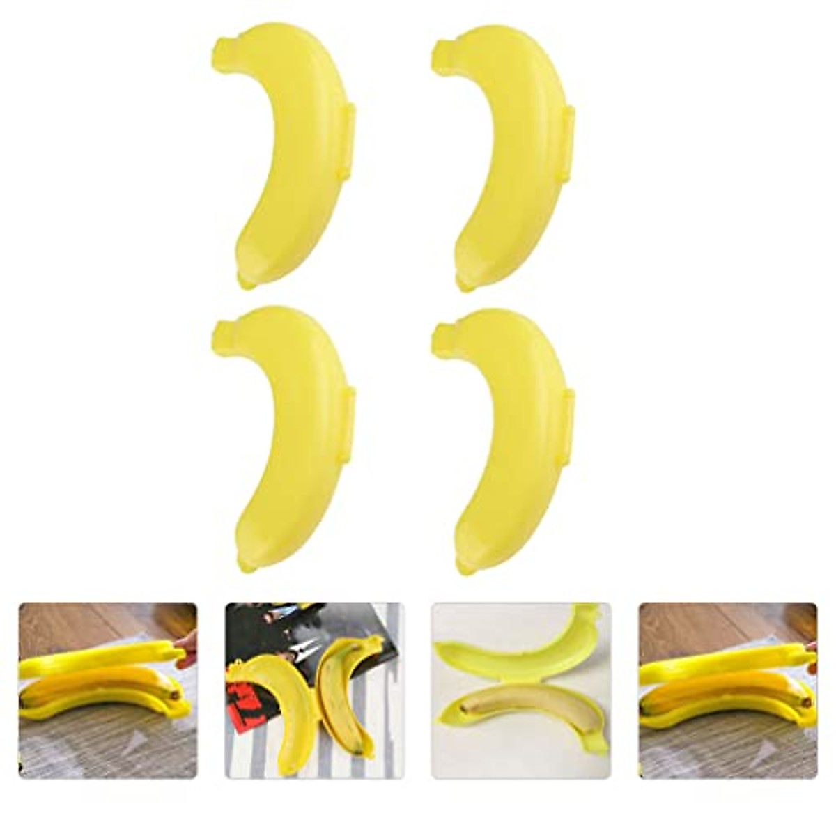 Cabilock Plastic 4Pcs Banana Saver Cute Banana Case Outdoor Lunch Fruit Storage Box- Suitable for Cchool Office Picnic and Travel Yellow Banana Storage Box