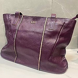 CHERRY CHICK Women's Genuine Cow Skin Tote Bag Large Capacity Soft Handbag Stylish Casual Shoulder Bag Christmas Gift for Mom (Deep Plum-9316)