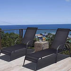 Giantex 2 Pack Patio Lounge Chair, Outdoor Chaise Lounge with 5 Adjustable Backrest, Sturdy Steel Frame, Sunbathing Recliner, Beach Chair, Tanning Chair for Outside, Yard, Balcony, Pool Chairs, Black