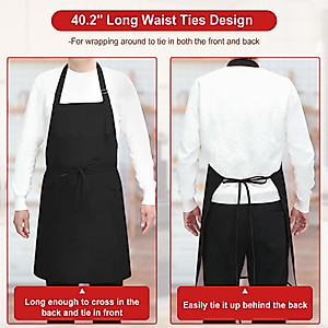 SHEOMERN 3 Pcs Dual Waterproof Oilproof Kitchen Chef Aprons with 4 Pockets for Men Women, Adjustable Soft Anti-Tear Cooking Bib Apron for Baking Grilling BBQ Painting Cleaning (Black)