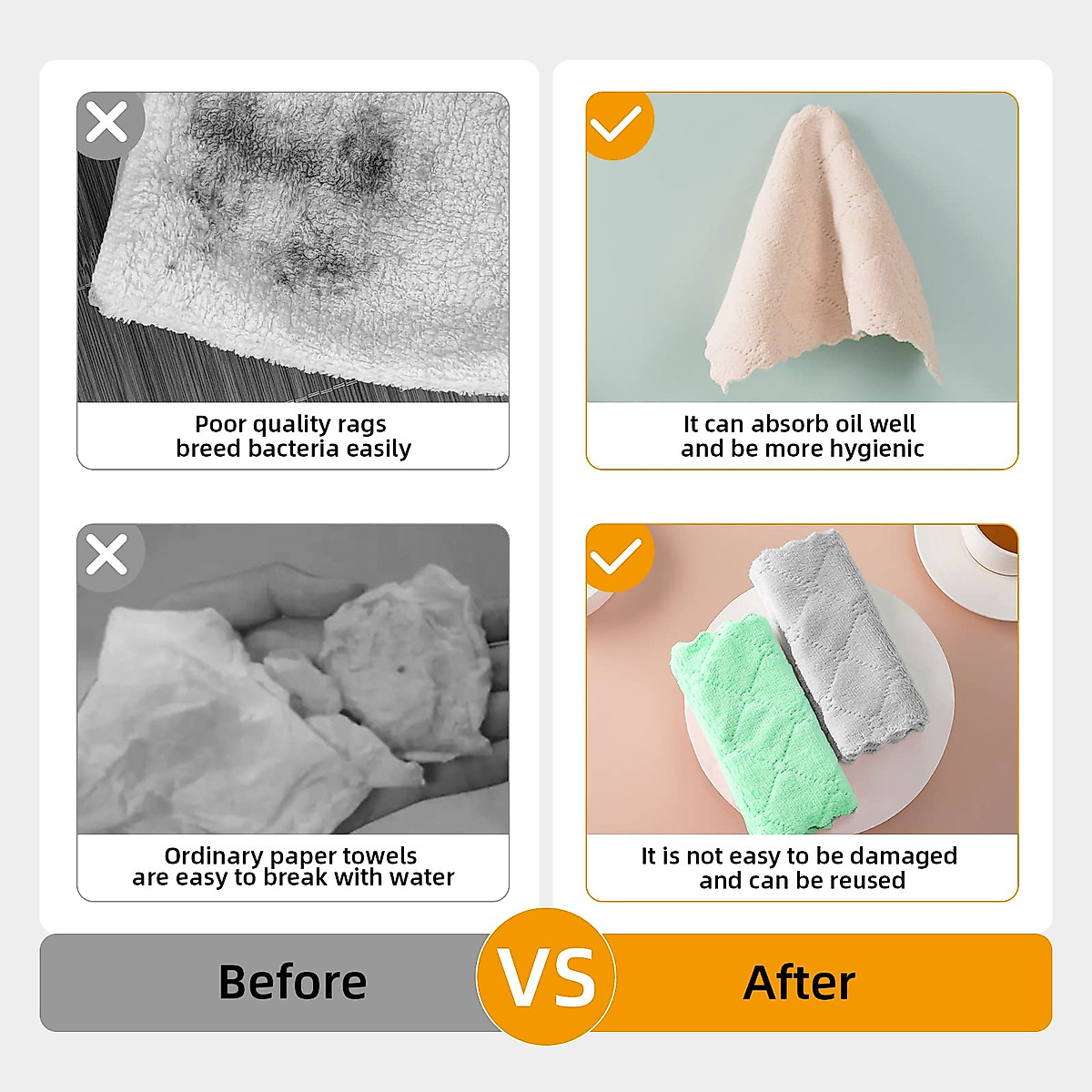 12 Pack Kitchen Cloth Dish Towels, Super Absorbent Coral Velvet Dishtowels, Strong Absorption Water and Remove The Oil and Dust Dish Rags, Nonstick Oil Washable Fast Drying(Green-Grey)