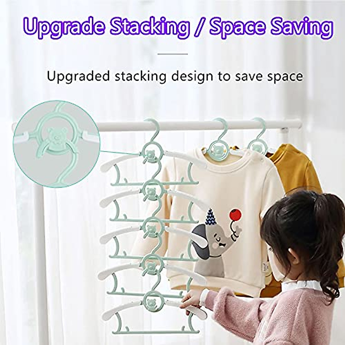 30 Pack Kids Hangers,Childrens Durable Plastic Infant Hangers for Kids Clothes,Non-Slip Baby Clothes Hangers,Extensible Toddler Hangers for Laundry and Closet (Green)