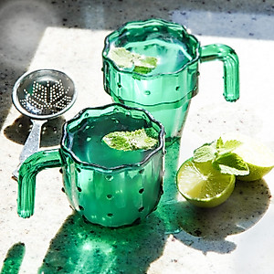 Gökotta Set of 6 | Stacking Cactus Drinking Glasses | Handmade Natural Green Glass | Retro Quirky Gift Present | Dinner Party Cocktail Water Juice Coffee Mugs Cups | 6PCS 250ml