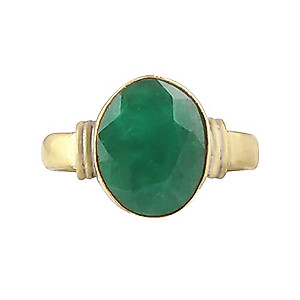GEM EMPORIUM Green Emerald Gemstone Ring For Women And Men Handmade Natural Certifed 6.50 Carat Green Emerald Panchadattu Gold Plated Ring For Men And Women By GEM EMPORIUM., 555y53y13