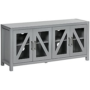 HOMCOM TV Cabinet Stand for TVs up to 58", Entertainment Center with Adjustable Shelves, 4 Glass Doors and 4 Cable Holes for Living Room, Gray