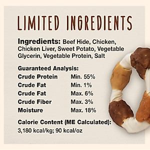 Cadet Gourmet Triple-Flavored Ring - Beef Hide Kabob Dog Treats - Healthy & Natural Chicken, Liver, & Sweet Potato Dog Treats for Dogs Over 30 lbs. (2 Count)