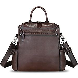 Genuine Leather Backpack Purse for Women Vintage Casual Daypack Knapsack Handmade Rucksack Convertible Shoulder Bag (Coffee)