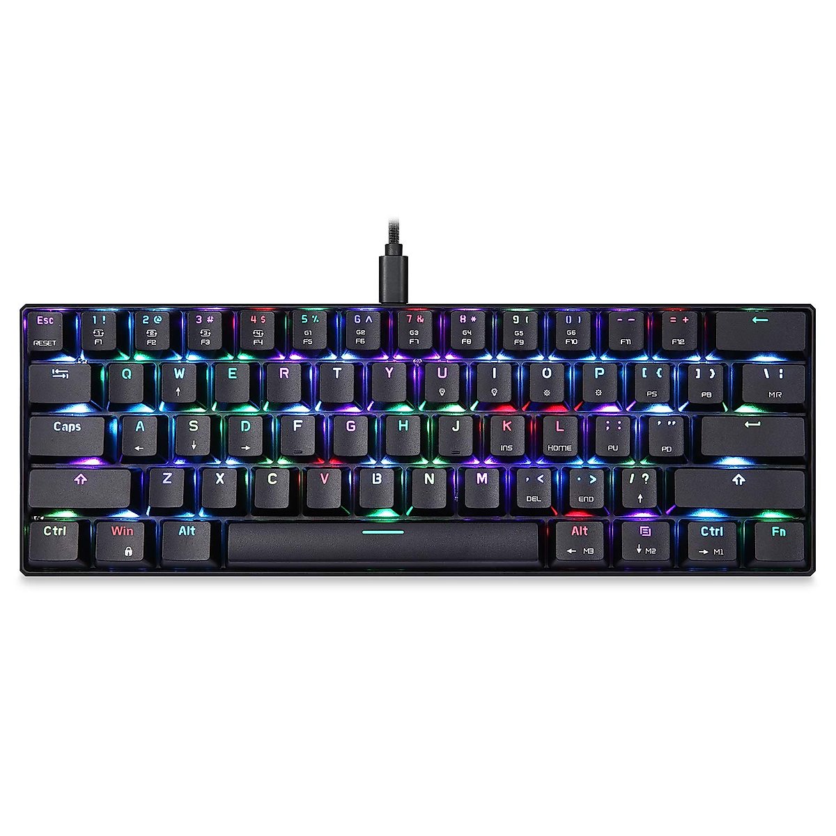 MOTOSPEED 60% Mechanical Keyboard Portable 61 Keys RGB LED Backlit Type-C USB Wired Office/Gaming Keyboard for Mac, Android, Windows（Red Switch）