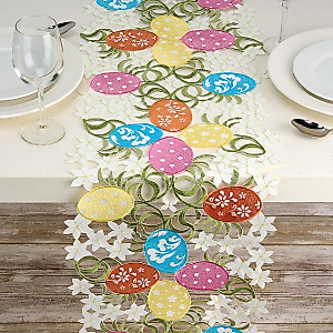 Current Easter Egg Table Runner - 13 x 72-Inch Easter Indoor & Outdoor Dining Decorations, Embroidered Home Decor, Holiday Centerpiece, Machine Washable Polyester