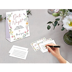 Wildflowers Date Night Game, Date Night Ideas Sign with 50 Cards, Bridal Shower Game, Boho Bridal Shower Decorations, Wedding Date Night Advice - 07