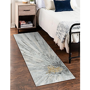 LIVEBOX Grey Kitchen Runner Rugs 2x6 ft Non Skid Washable Rug, Abstract Runner Rug for Kitchen Floor, Soft Low-Pile Modern Runner Carpet for Hallway