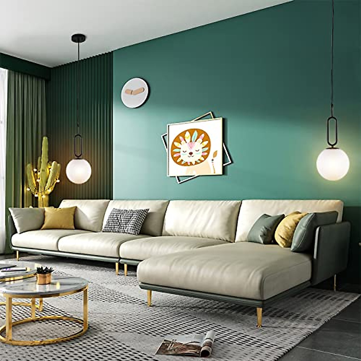 BAODEN Large Globe Pendant Light Set of 2 Modern Black Orb Chandelier with White Ball Glass Lampshade Industrial Ceiling Lamp Adjustable Hanging Lighting Fixture for Kitchen Island Dining Bedroom