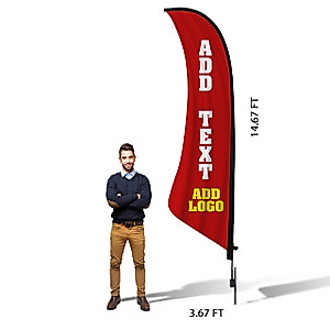 BannerBuzz Custom Shark Fin Flags with Hardware includes Aluminum Flag Pole & Ground Spike Base or Cross Base, Flutter Flag for Promotional Display Advertising, Indoor-Outdoor, Trade Shows (3.67 x 14.67 , Double Sided with Spike Base)