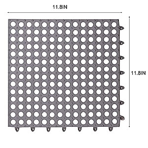 Jucoan 12 Pack Interlocking Non Slip Drainage Floor Tiles, 11.8 X 11.8 Inch Soft PVC Bath Shower Floor Mat with Suctions Cups, Drainage Holes for Bathroom, Kitchen, Pool, Wet Areas