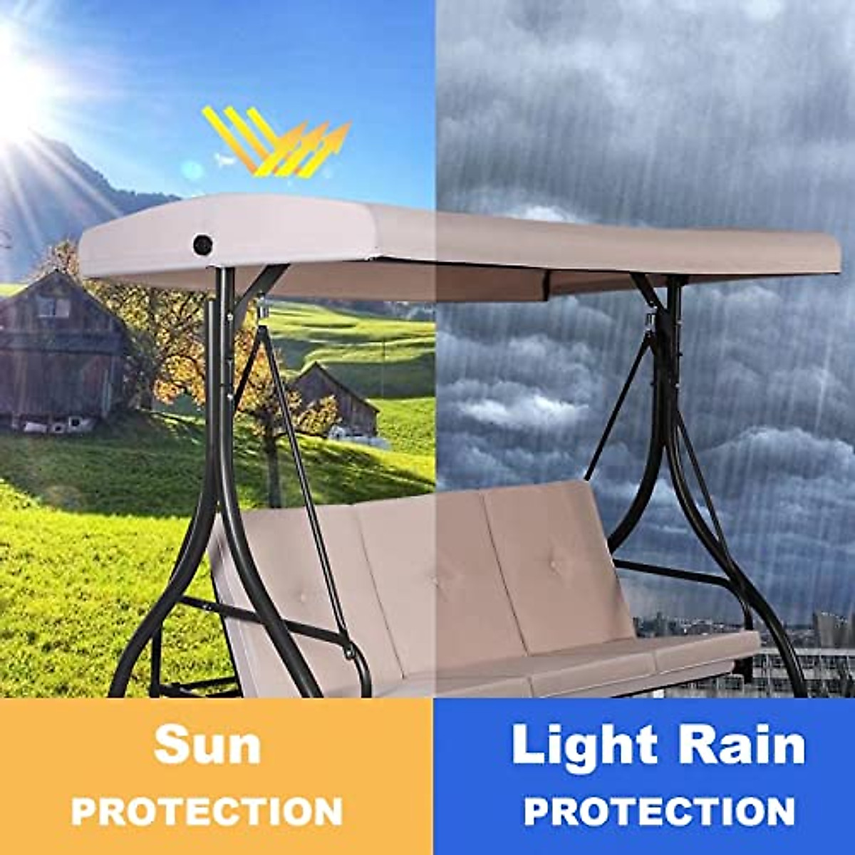 Outdoor Swing Canopy Replacement,Patio Chair Top Cover for Swing,Garden Porch Seat Furniture,2 & 3 Seater Waterproof UV Resistant Swing Canopy Seat Top Sunproof Protection Cover for Patio Garden Yard