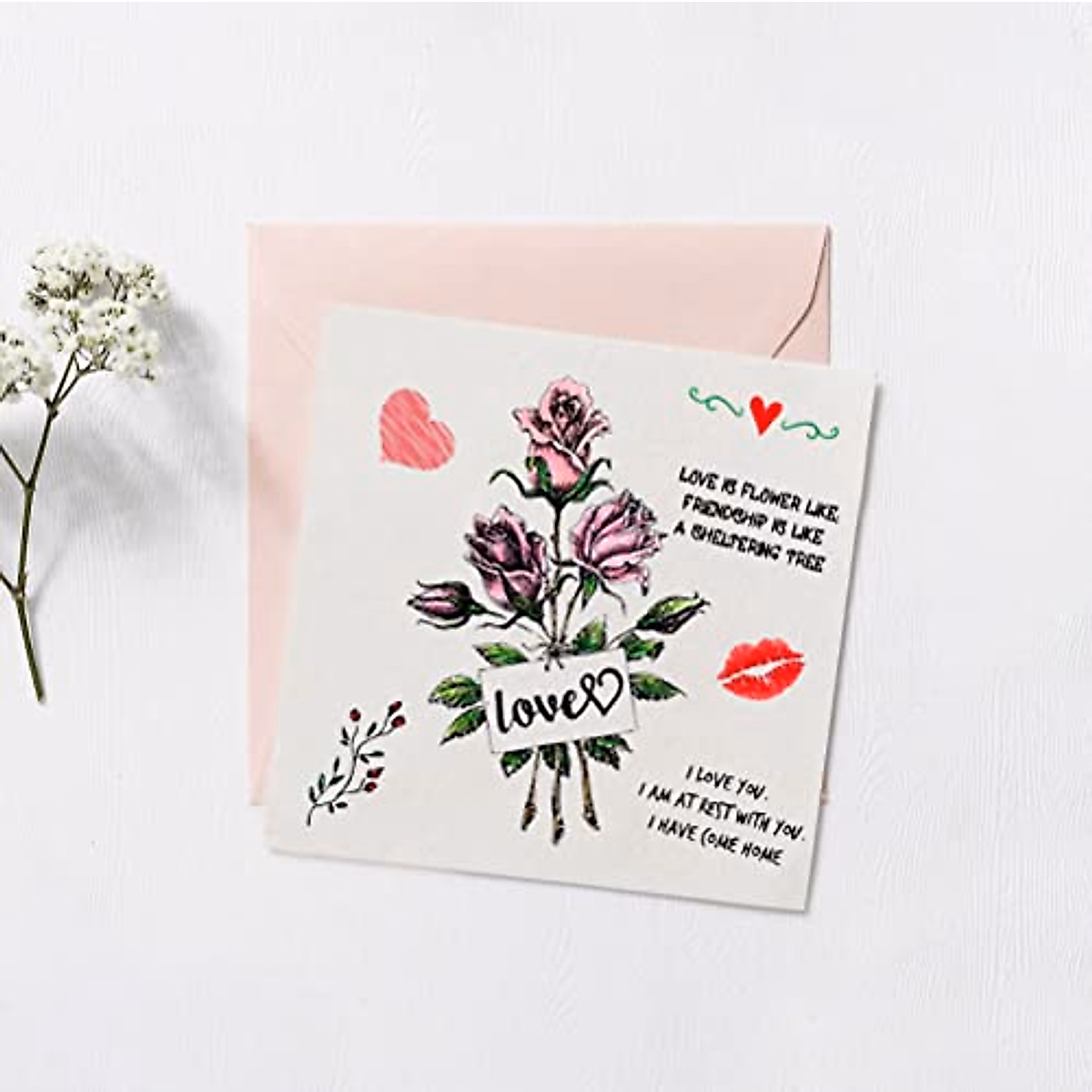 Valentines Flowers Clear Stamps for Card Making Decoration and Scrapbooking Supplies, Rose Love Words with Sentiment Transparent Rubber Stamps for Paper Card Photo Album Crafting Supplies