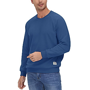 TACVASEN Mens Shirts Crew Neck Sweatshirt for Mens Fashion Pullover Cotton Long Sleeve Soft Lightweight Casual Waffle Knit Crewneck Sweatshirts Blue Grey 2XL