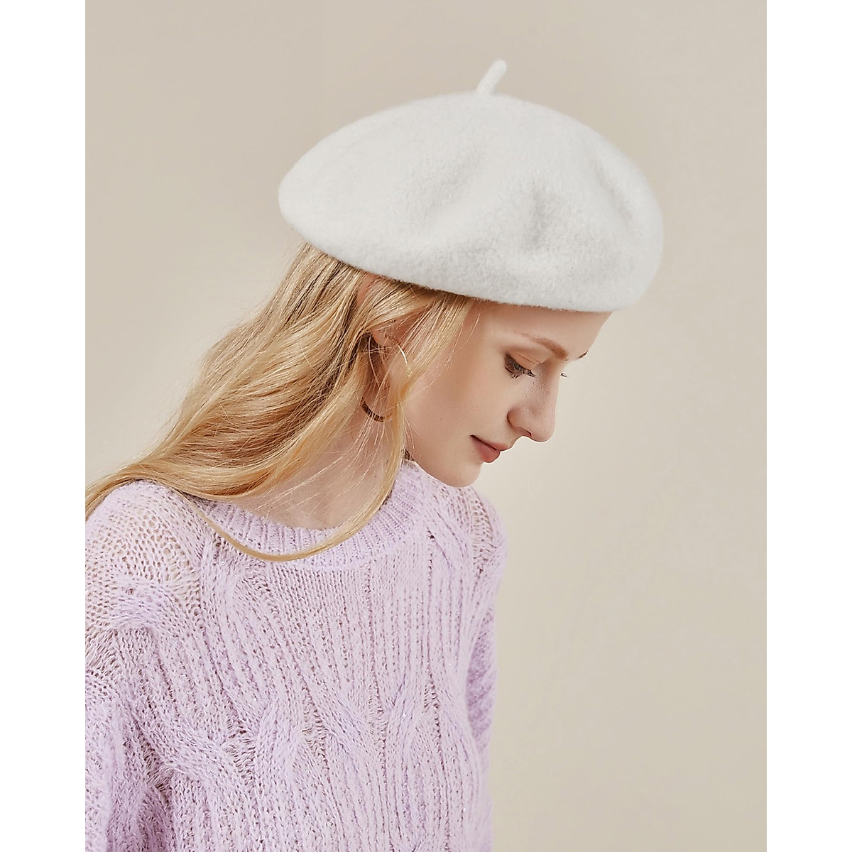 AWAYTR Wool French Beret Hats - Solid Color Artist Beret Hat for Women and Kids (White,Adult)