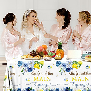 TEMYAXU 3Pieces She Found Her Main Squeeze Bridal Shower Tablecloth, 43 * 71Inch She Found Her Main Squeeze Lemon Tablecloth Lemon Bridal Shower Decorations for Lemon Bridal Shower Weddings Party