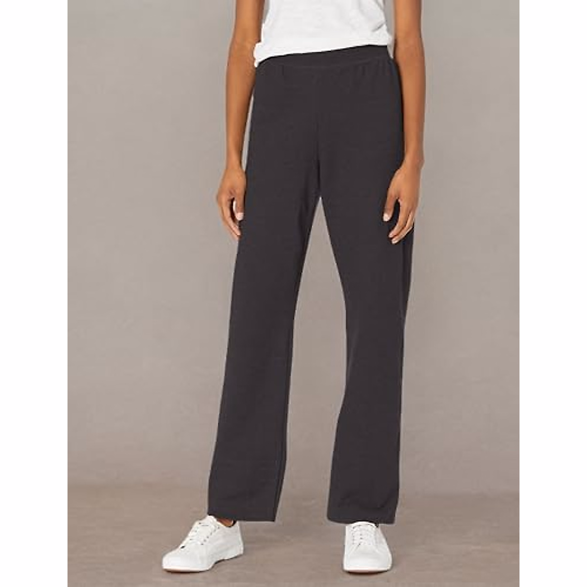 Hanes Women's Open Leg Sweatpants, EcoSmart Fleece Sweats, Regular & Petite, Ebony, Medium