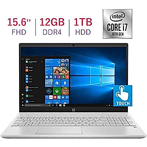 HP Pavilion 15.6-inch Touchscreen FHD(1920x1080) IPS Laptop PC, 10th Gen Quad Core Intel i7-1065G7 Processor, 12GB DDR4, 1TB HDD, Bluetooth, HDMI, B&O Play Audio, Backlit Keyboard, Windows 10 Home