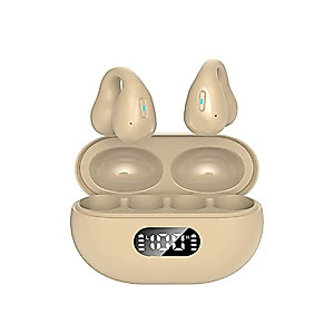 qingbizhin Wireless Ear Clip Bone Conduction Headphones Bluetooth Waterproof Mini Sports Running Earring Headphones Open Ear in Ear Headphones Wireless Earbuds with Power Cord (Khaki, One Size)