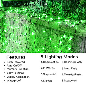Joomer Green Solar String Lights, 105ft 300 LED 8 Modes Outdoor String Lights Waterproof Fairy Tree Lights for Garden, Patio, Fence, Balcony, Outdoors
