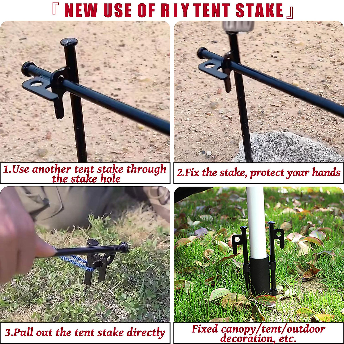 8 Pack Tent Stakes Heavy Duty 12 inch Steel Tent Pegs for Camping Unbreakable and Inflexible