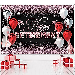 Happy Retirement Banner Backdrop Rose Gold Pink Decorations Background Photo Booth Prop for Women Men Photography Officially Retire Party Decor Supplies