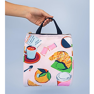 Kate Spade New York Cute Lunch Bag for Women, Large Capacity Lunch Tote, Adult Lunch Box with Silver Thermal Insulated Interior Lining and Storage Pocket, Rise and Shine