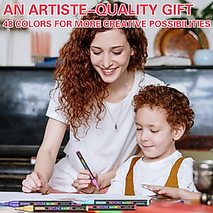 Gunsamg 48 Outline Markers for Teen Girl Gifts Trendy Stuff, Glitter Markers Metallic Markers for Doodle Writing,Art Supplies Crafts for girls 8-12