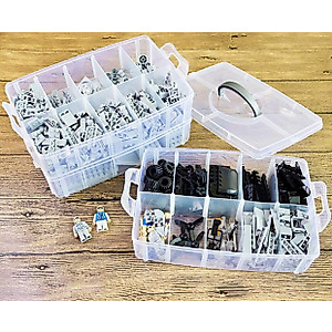 Foraineam 3-Tier Stackable Storage Box Organizer with 30 Adjustable Compartments, Plastic Craft Organizer Case Tool Storage Container Bins for Jewelry Beads Arts and Crafts Beauty Supplies